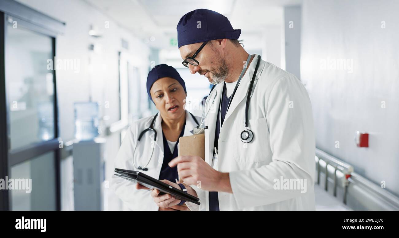Doctors, people and teamwork on tablet for healthcare advice, planning ...