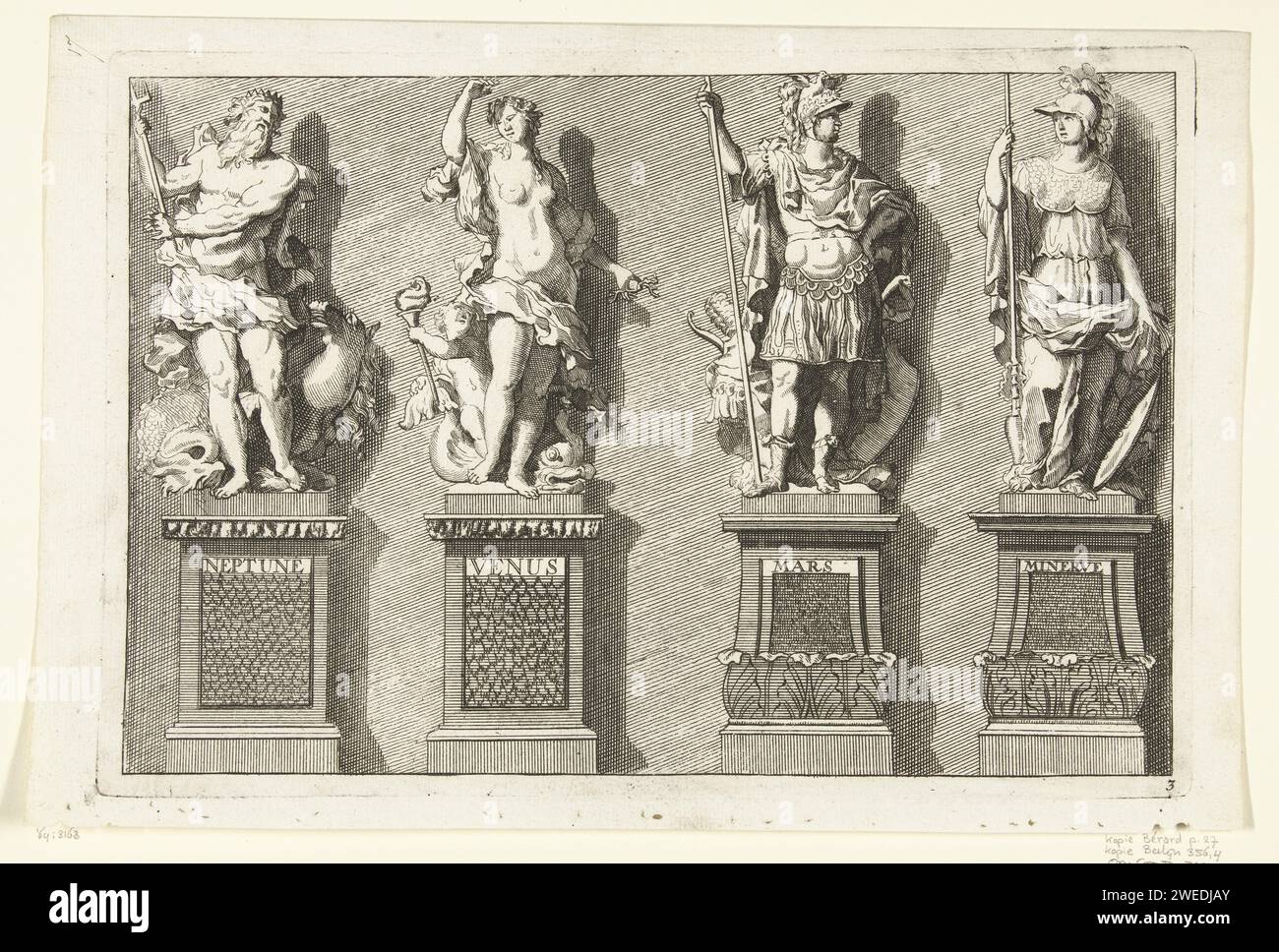 Four images on pedestals: Neptunus, Venus, Mars, Minerva, Anonymous ...