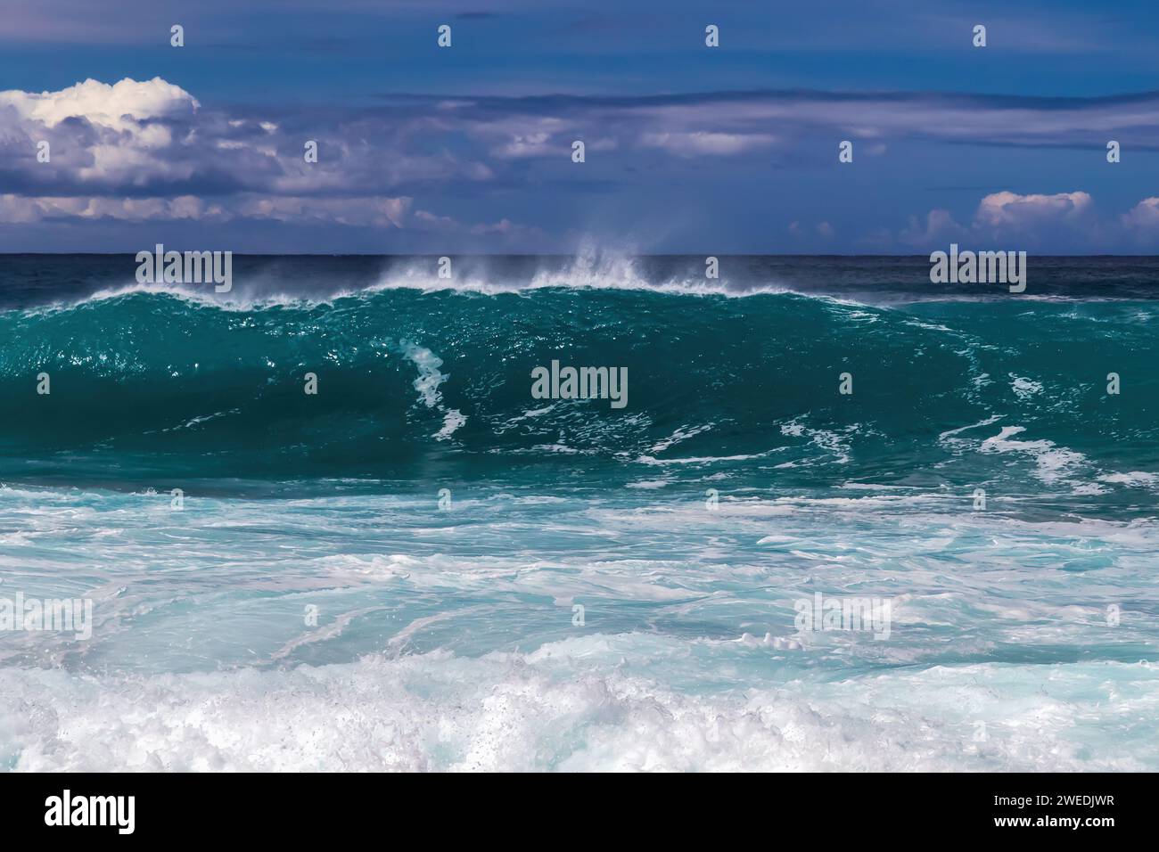Large wave breaking offshore, Kona coast, Big island of Hawaii. Blue ...