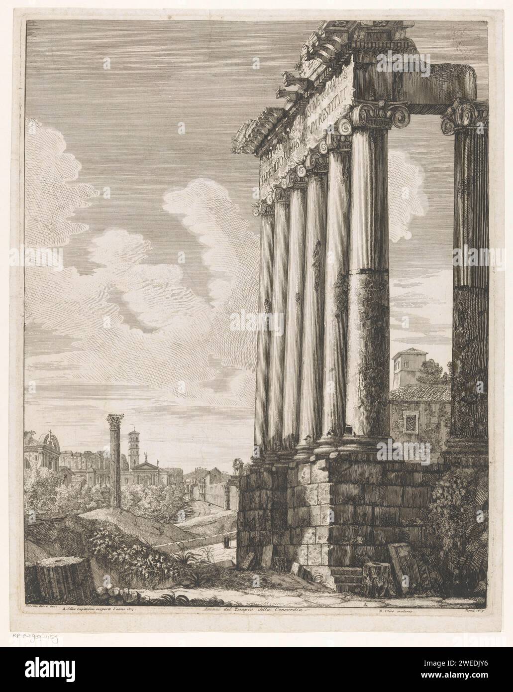 Temple of Concordia in Rome, Luigi Rossini, 1819 print View of the ...