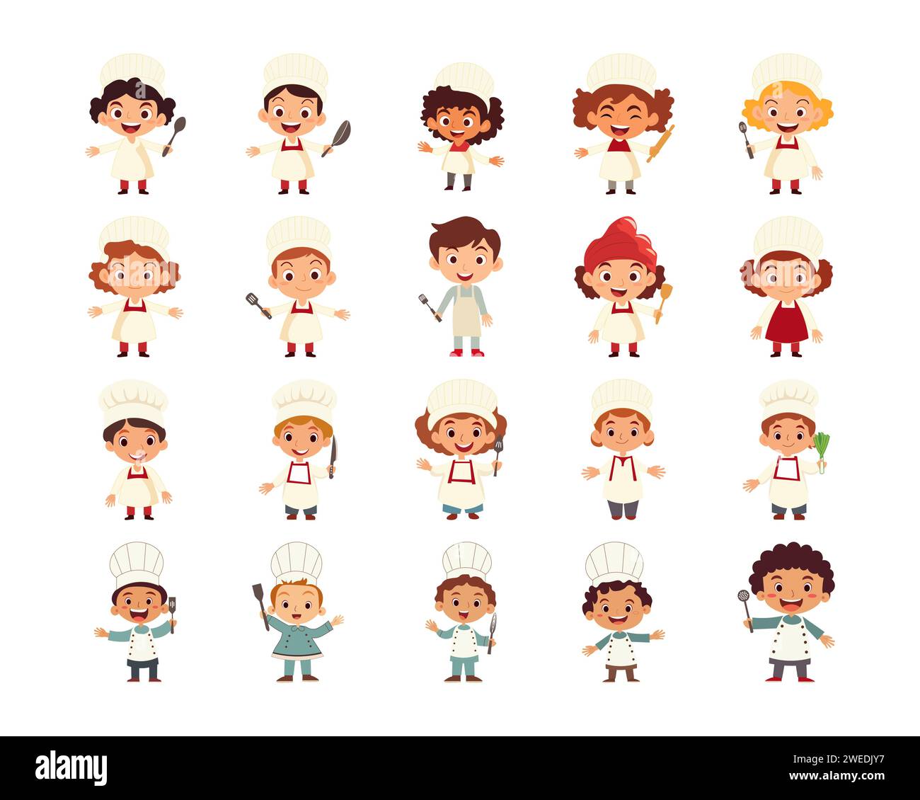 Set of children cook vector illustration. Little chef vector ...