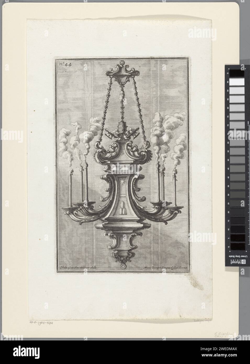 Chandelier with six burning candles and the weapon of Pope Clemens XI ...