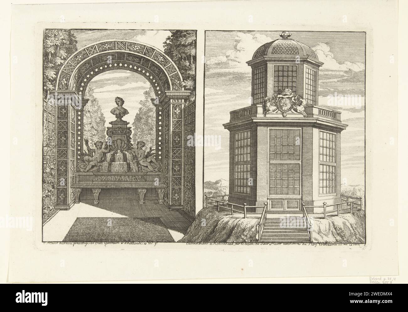 Latwerk and garden pavilion in Rosendael, Daniël Marot (I), 1702 print ...