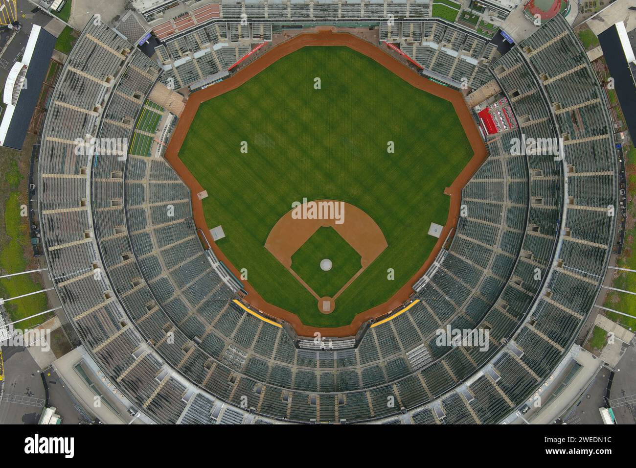 A general overall aerial view of the Oakland-Alameda County Coliseum ...