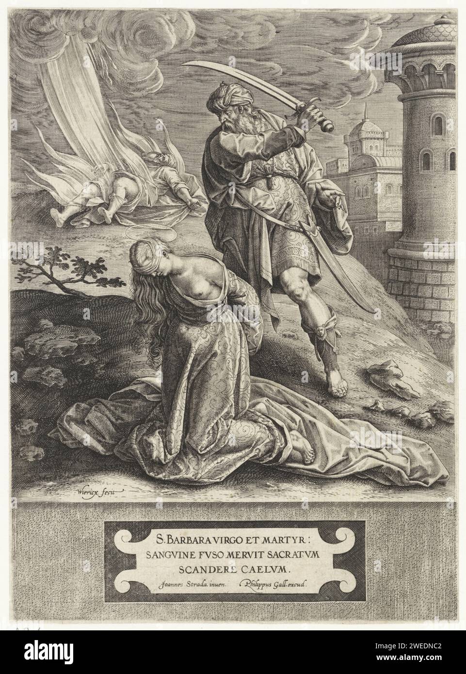 Torture death of H. Barbara, Johannes Wierix, after Jan van der Straet ...
