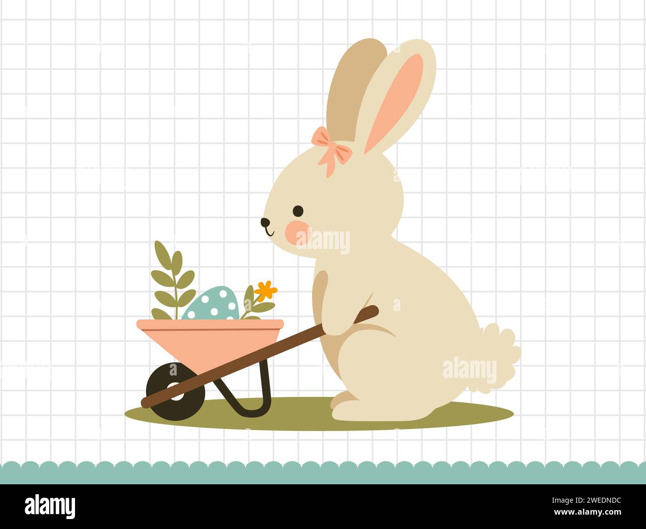 Cute rabbit with wheelbarrow. Little bunny in cartoon style. Vector ...