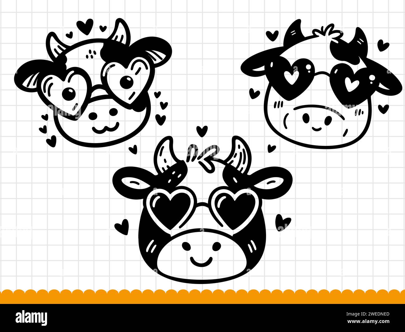 Cute cow doodle face. Vector outline illustration Stock Vector Image ...
