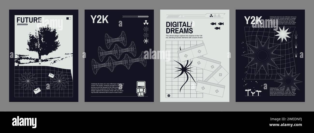 Poster and cover design layout in y2k style with grid and bitmap ...