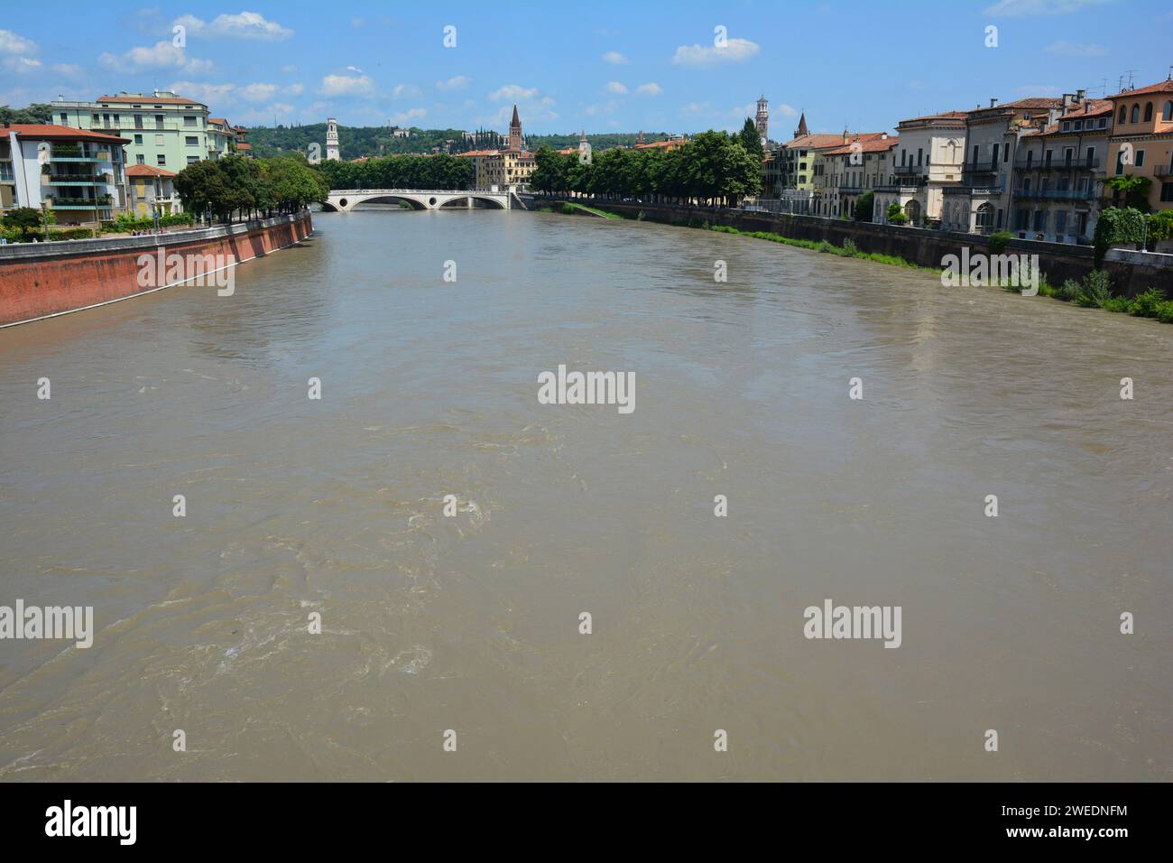 The Adige river, the second longest river of Italy, flowing through ...