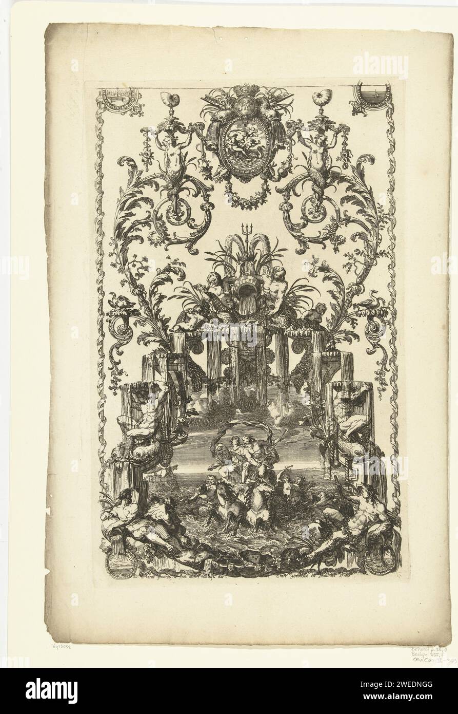 Panel with the Element Water, Daniël Marot (I), 1712 print In the ...