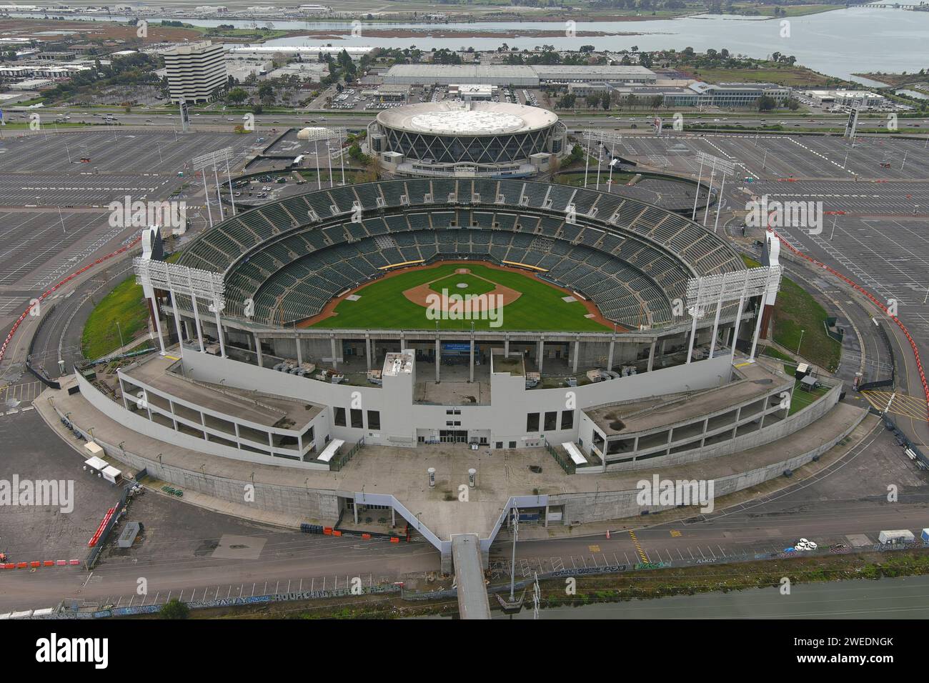 Oakland, United States. 31st Dec, 2023. A general overall aerial view ...