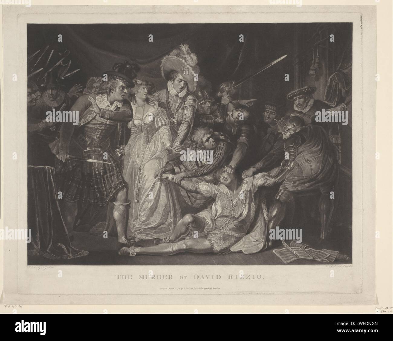 Moord Op David Rizzio, William Dickinson, 1794 print London paper ...