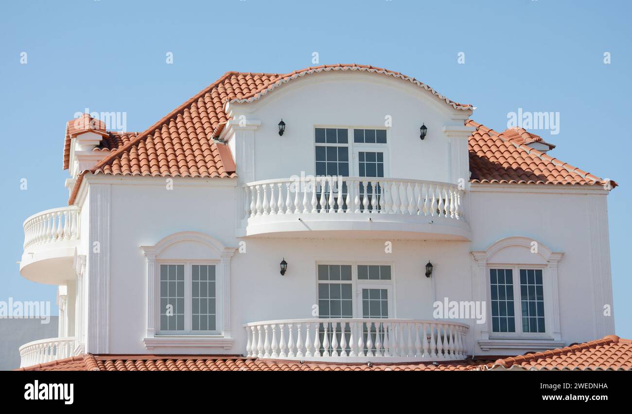 A modern classic house, luxury villa, mansion with white walls ...