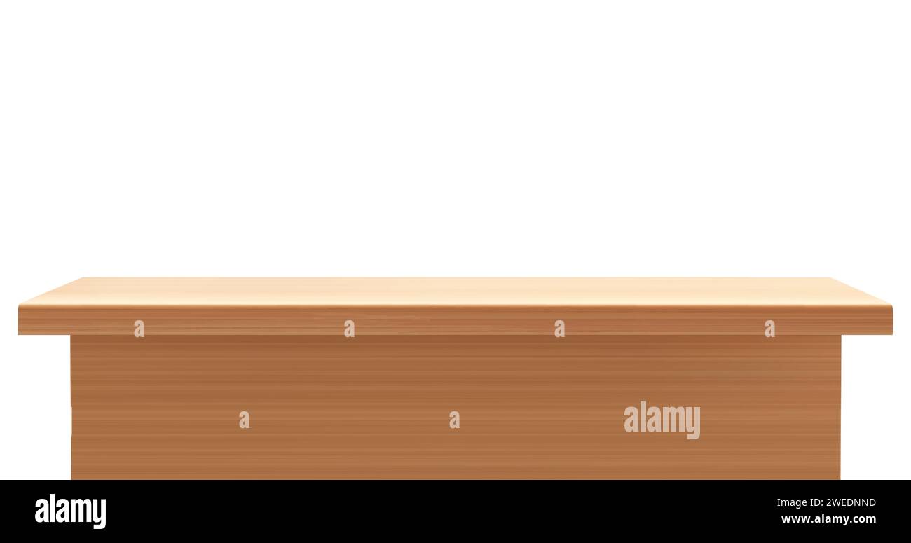 Light brown wooden 3d table countertop isolated on white background ...