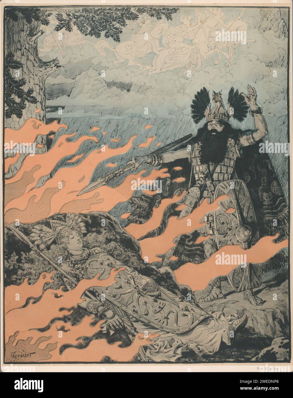 Poster voor die walkfrean van Richard Wagner, egène grassset, 1893 ...