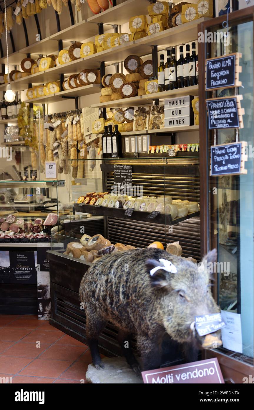 San Gimignano, Italy - Sept 17, 2022: A shop selling local and typical ...