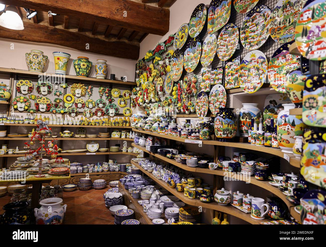 San Gimignano, Italy - Sept 17, 2022: Shop with typical Italian ...