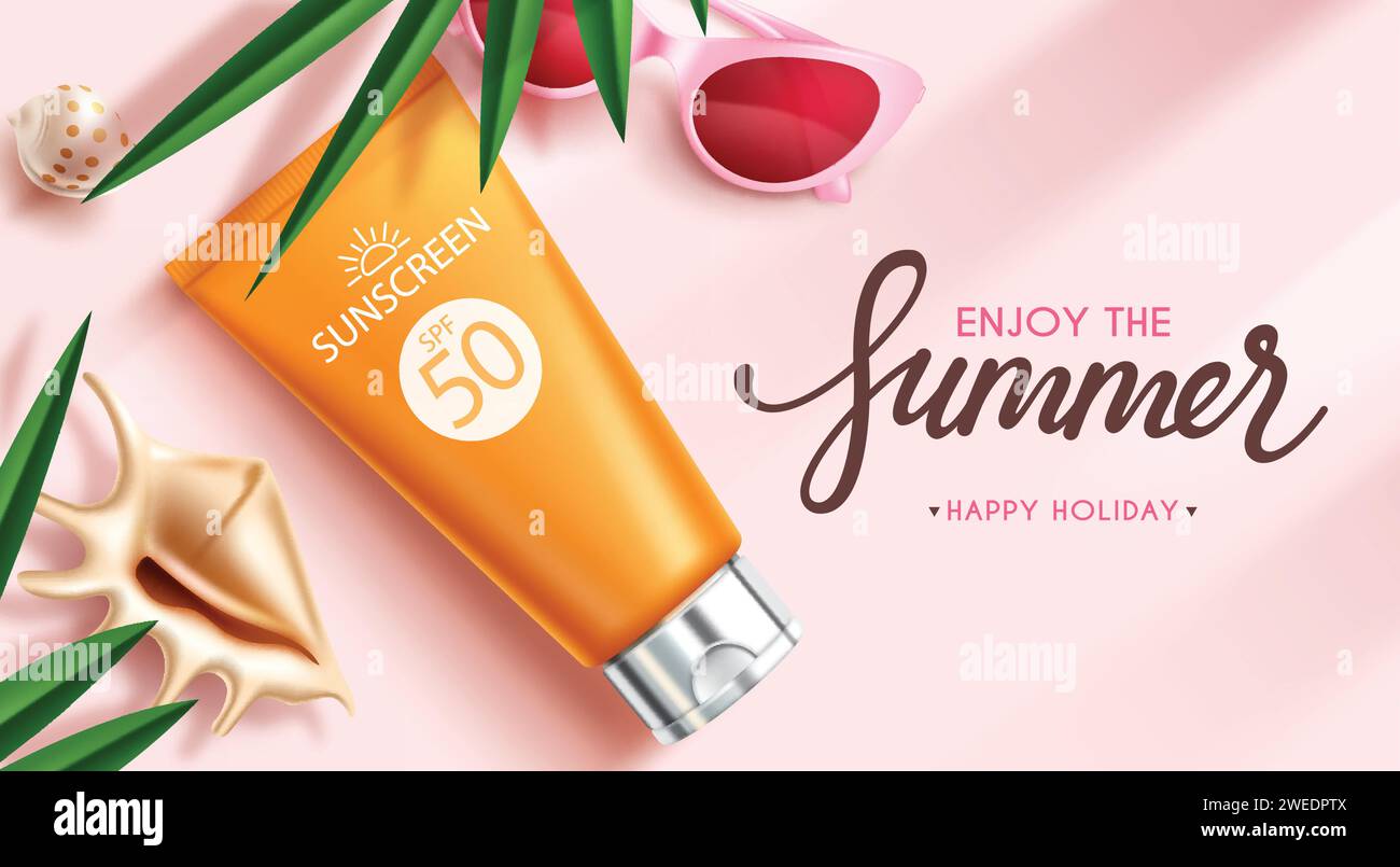Summer sunscreen protection vector banner. Summer sunblock lotion ...