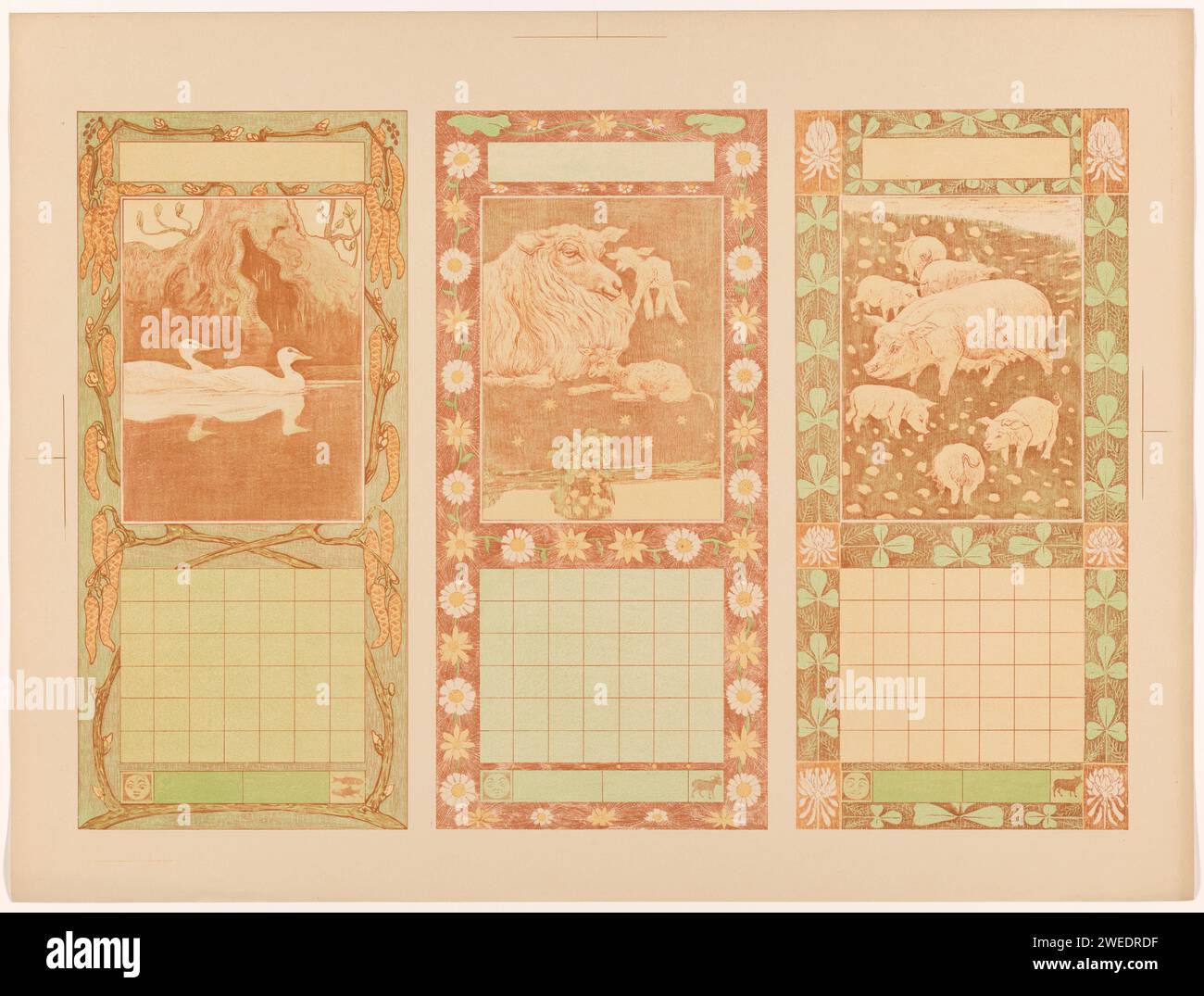 Calendars for February, March and April 1904, Theo van Hoytema, 1904 ...