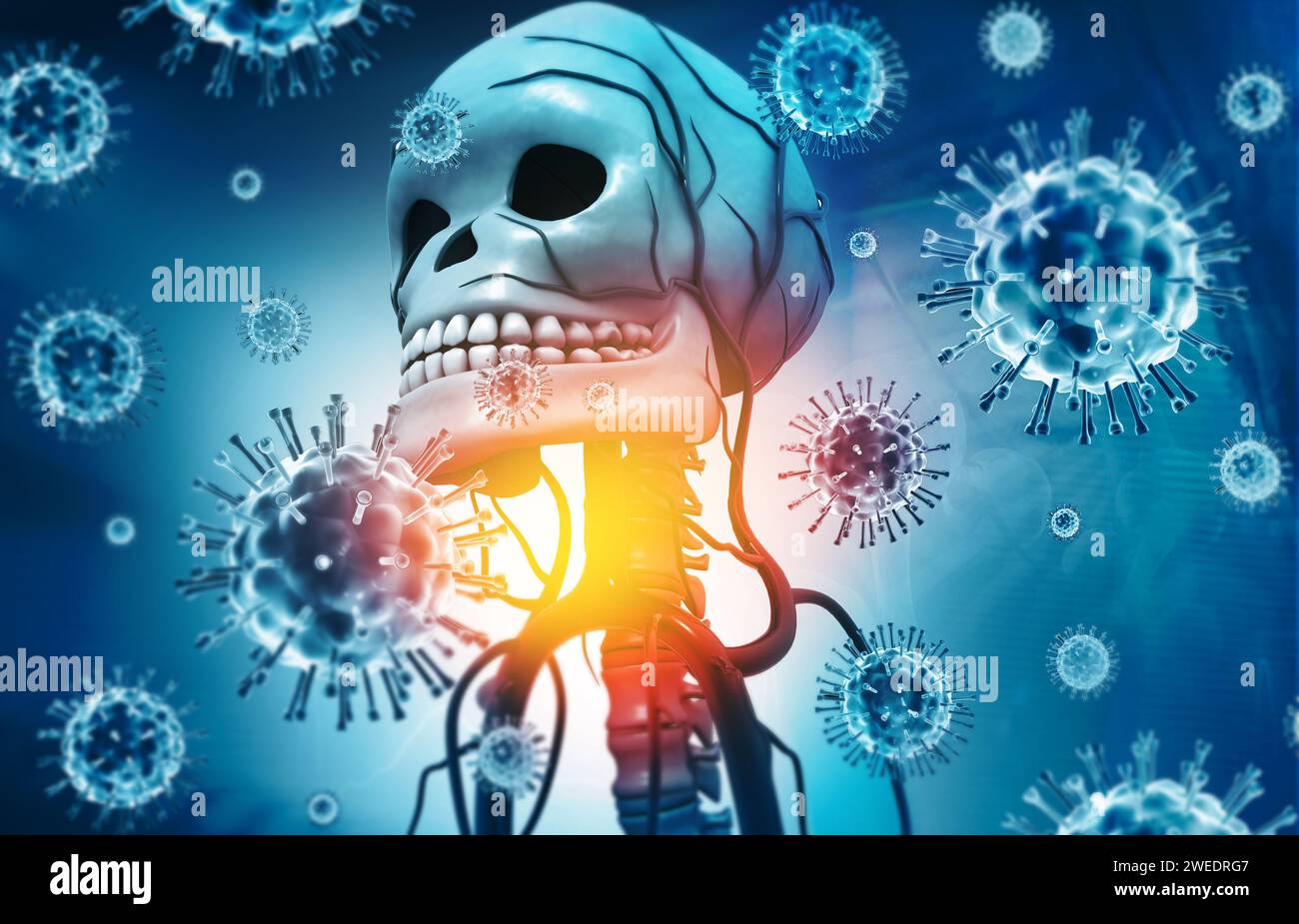 Virus attacking a human brain. 3d illustration Stock Photo - Alamy