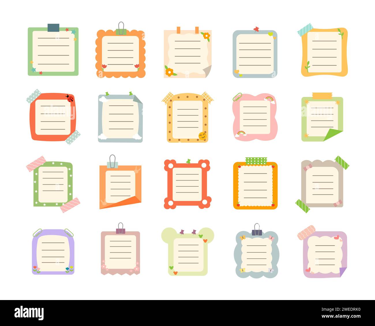 Blank cute paper notes vector illustration element. Set of paper notes ...