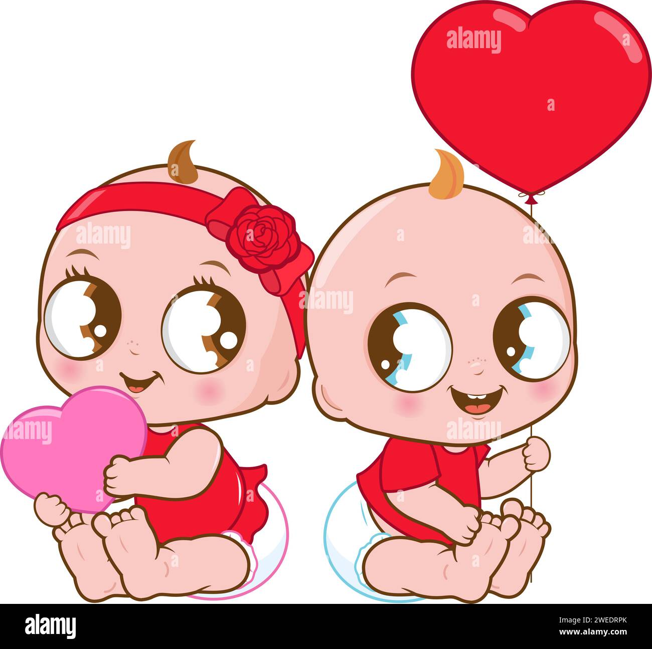 Happy Valentine day celebration babies, a girl and a boy. Cute baby ...