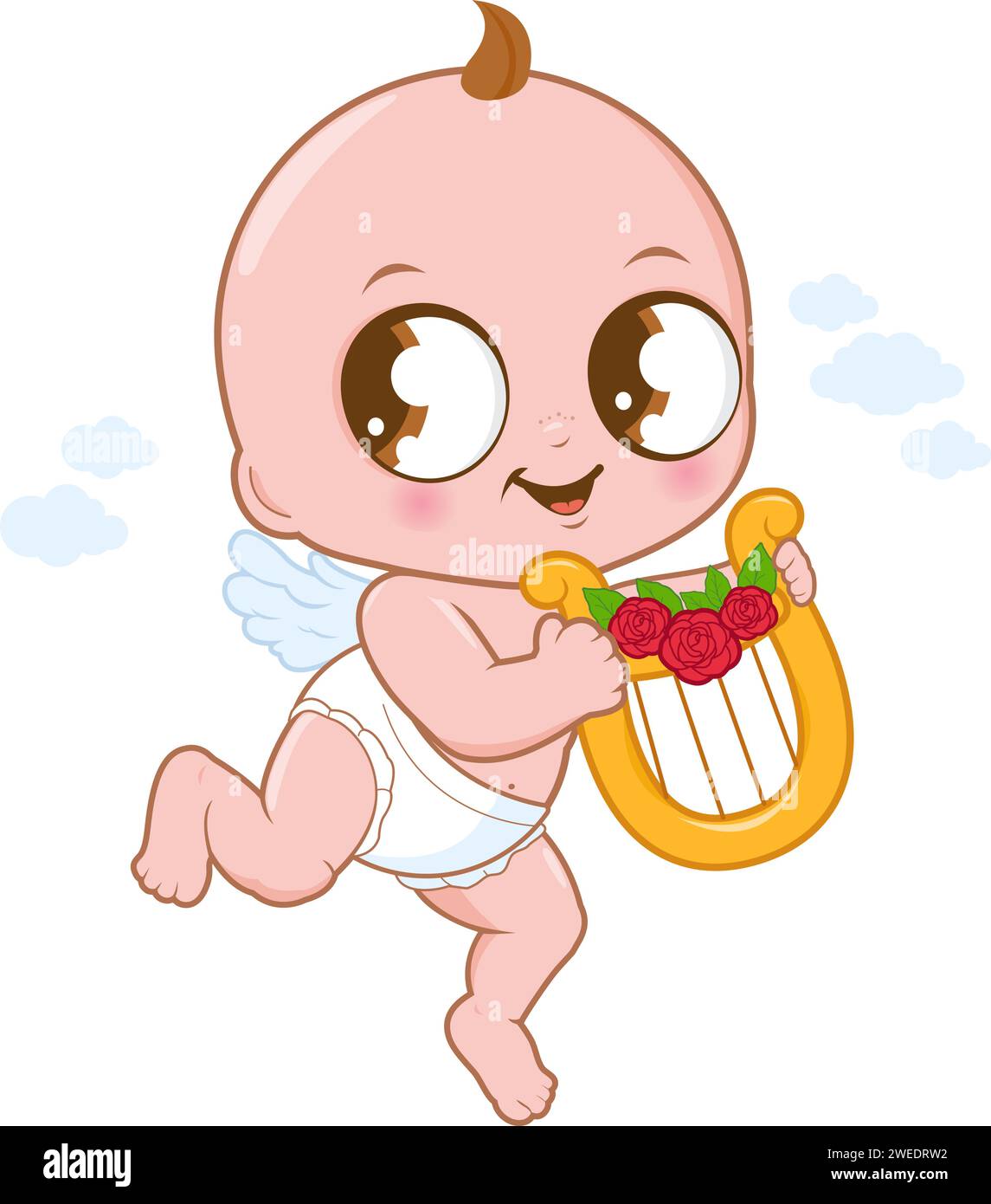 Valentine cupid playing a harp. Cute cupid baby boy with harp playing ...