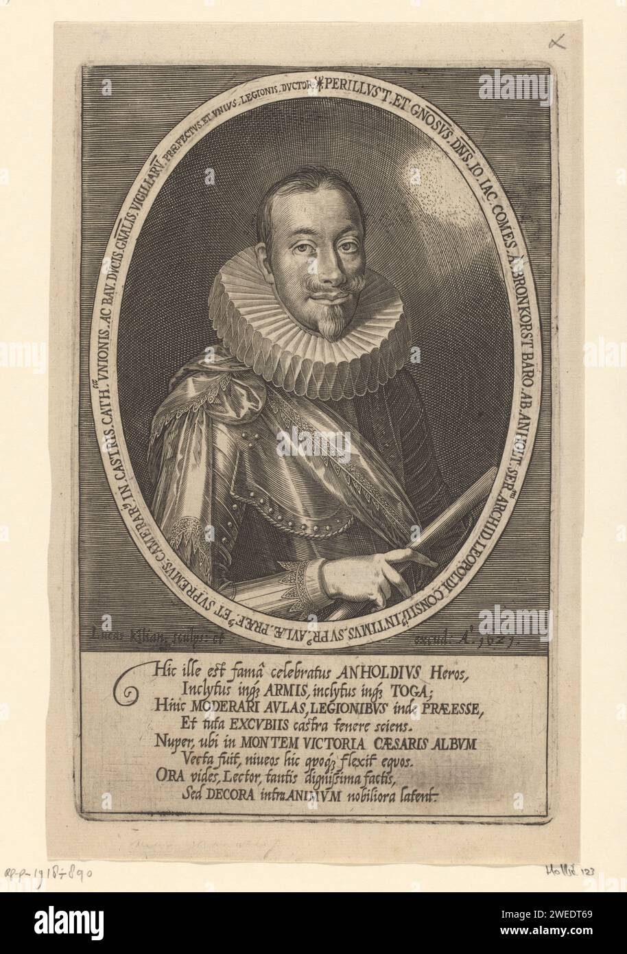 Portrayed van Johann Jacob Anholt, Lucas Kilian, 1629 print Text in ...