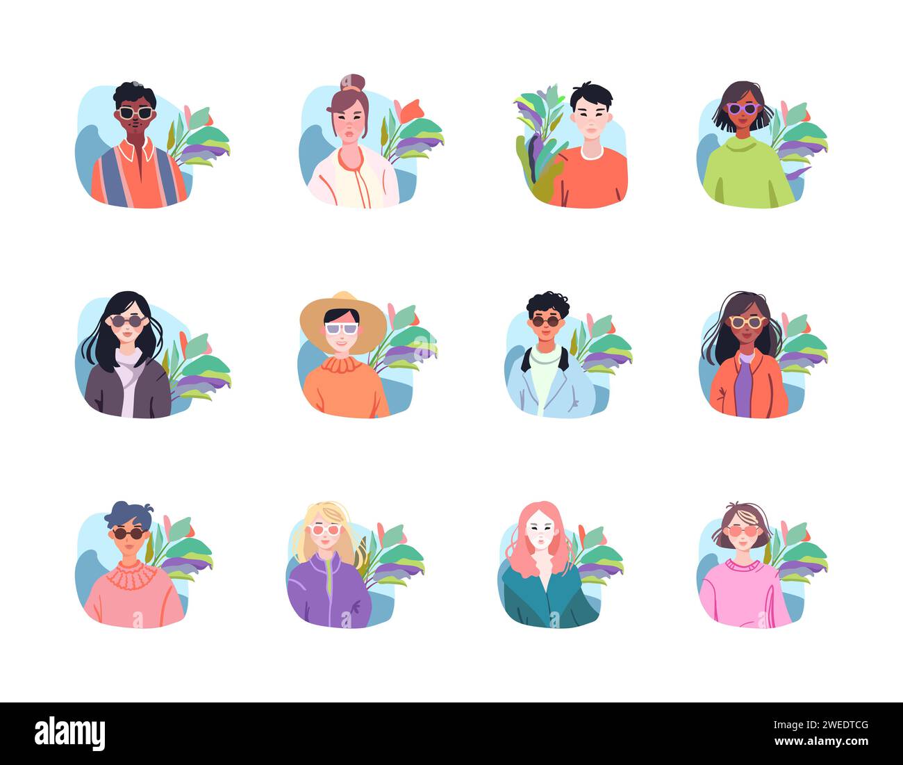 Avatar set. Cute anime characters. Retro style. Cartoon Vector ...