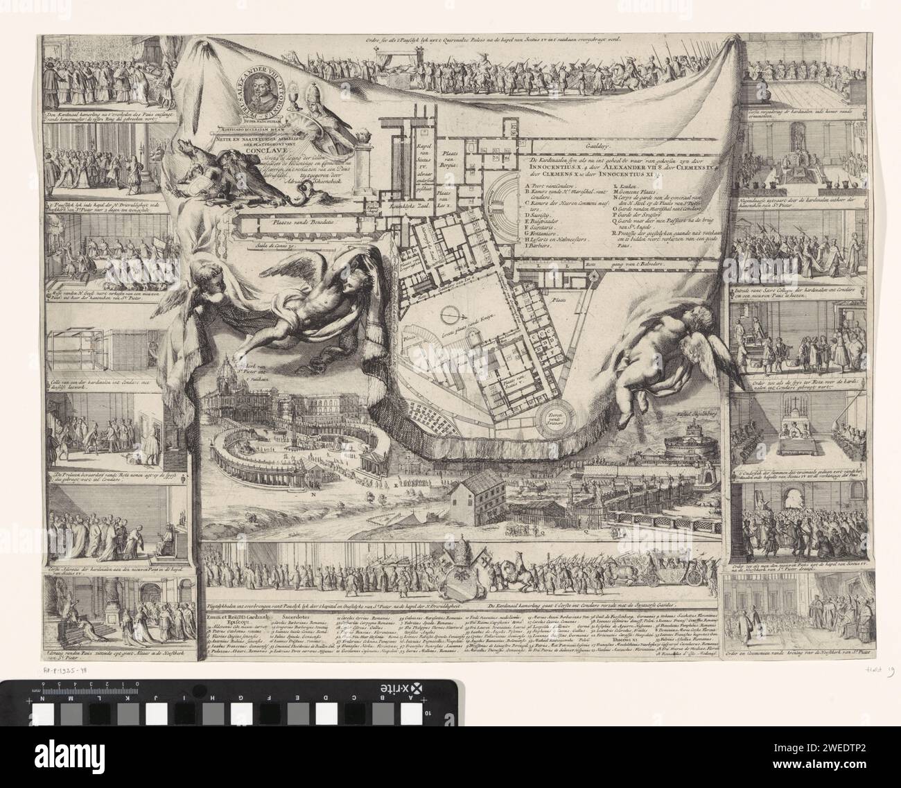 Election of a pope and map of the Vatican, Anonymous, 1688 - 1705 print ...