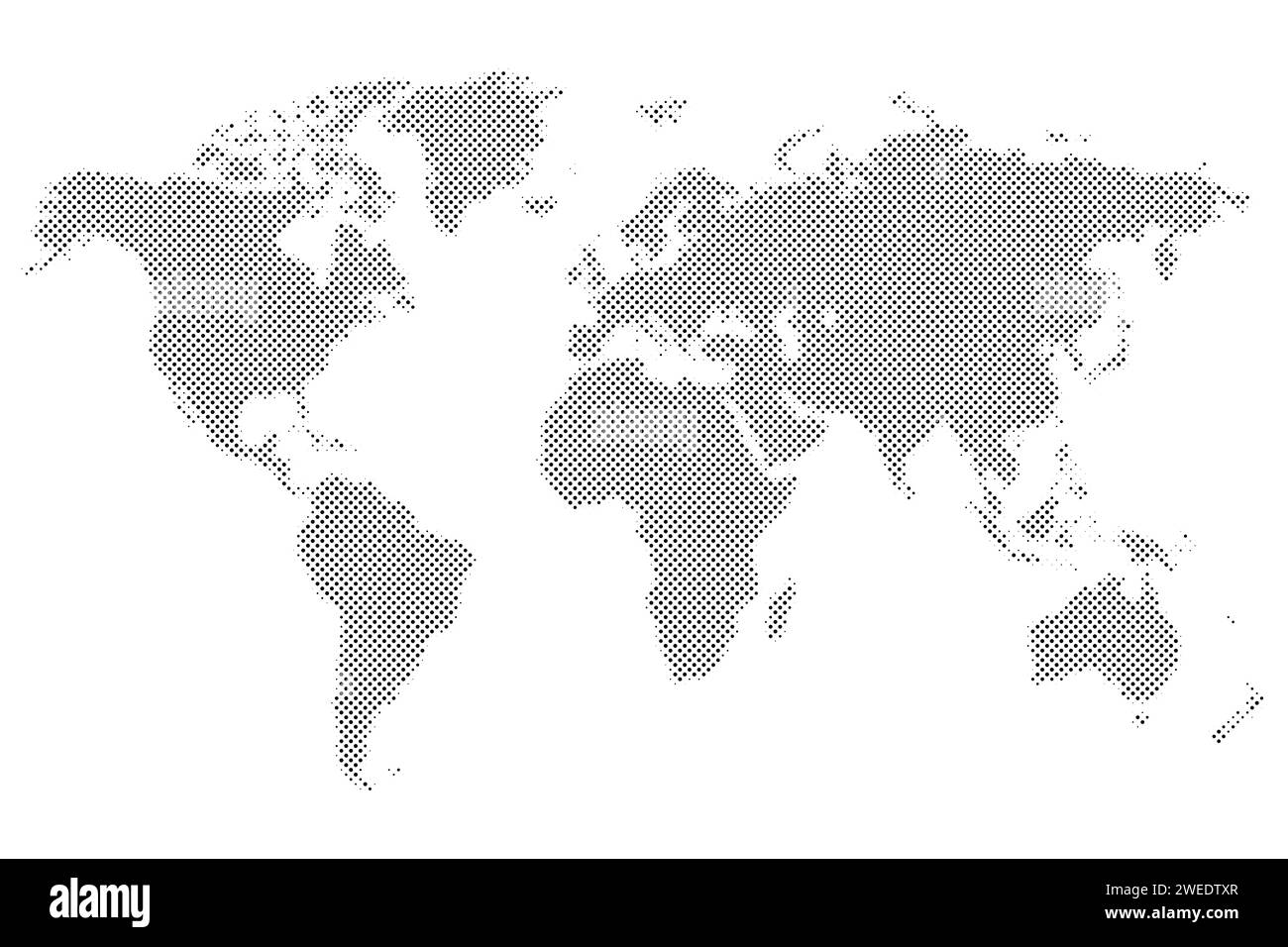 Black halftone dotted world map. Vector illustration. Dotted map in ...