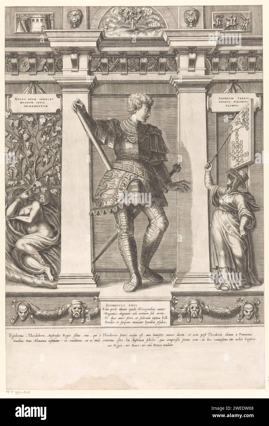 Portret van Sigebert 1, Gaspar Oselli, after Francesco Terzio, after ...