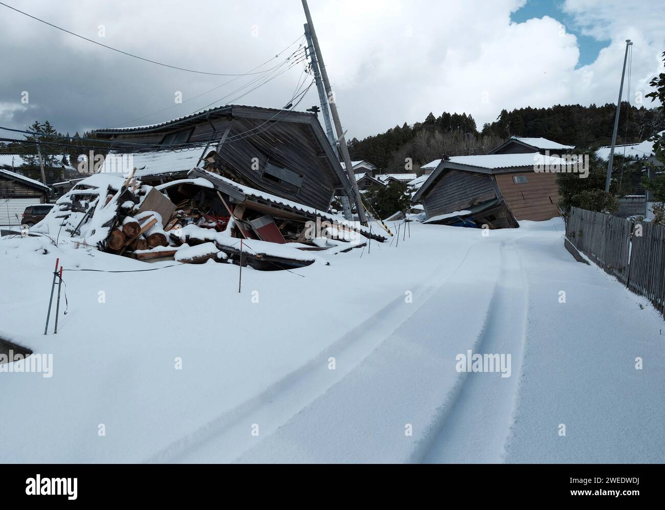 A photo shows a disaster-stricken area damaged by a massive earthquake ...