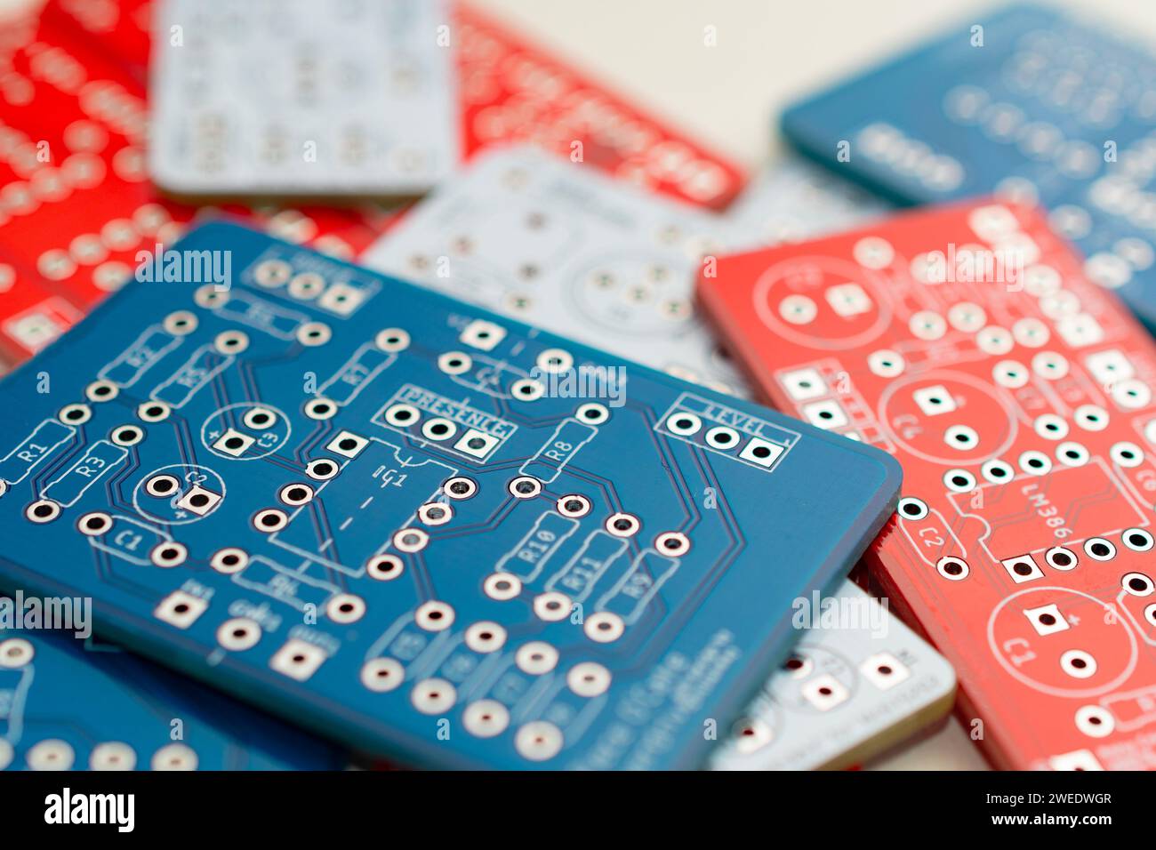 Set of electronic circuit pcb of various colors, shallow depth of field ...