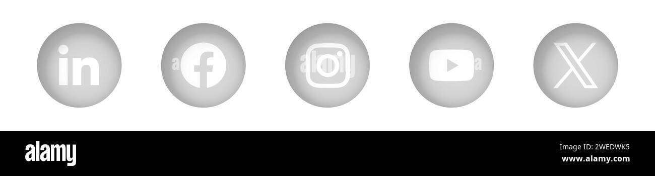 Social media app icon set. LinkedIn, Facebook, Instagram, Youtube and X ...