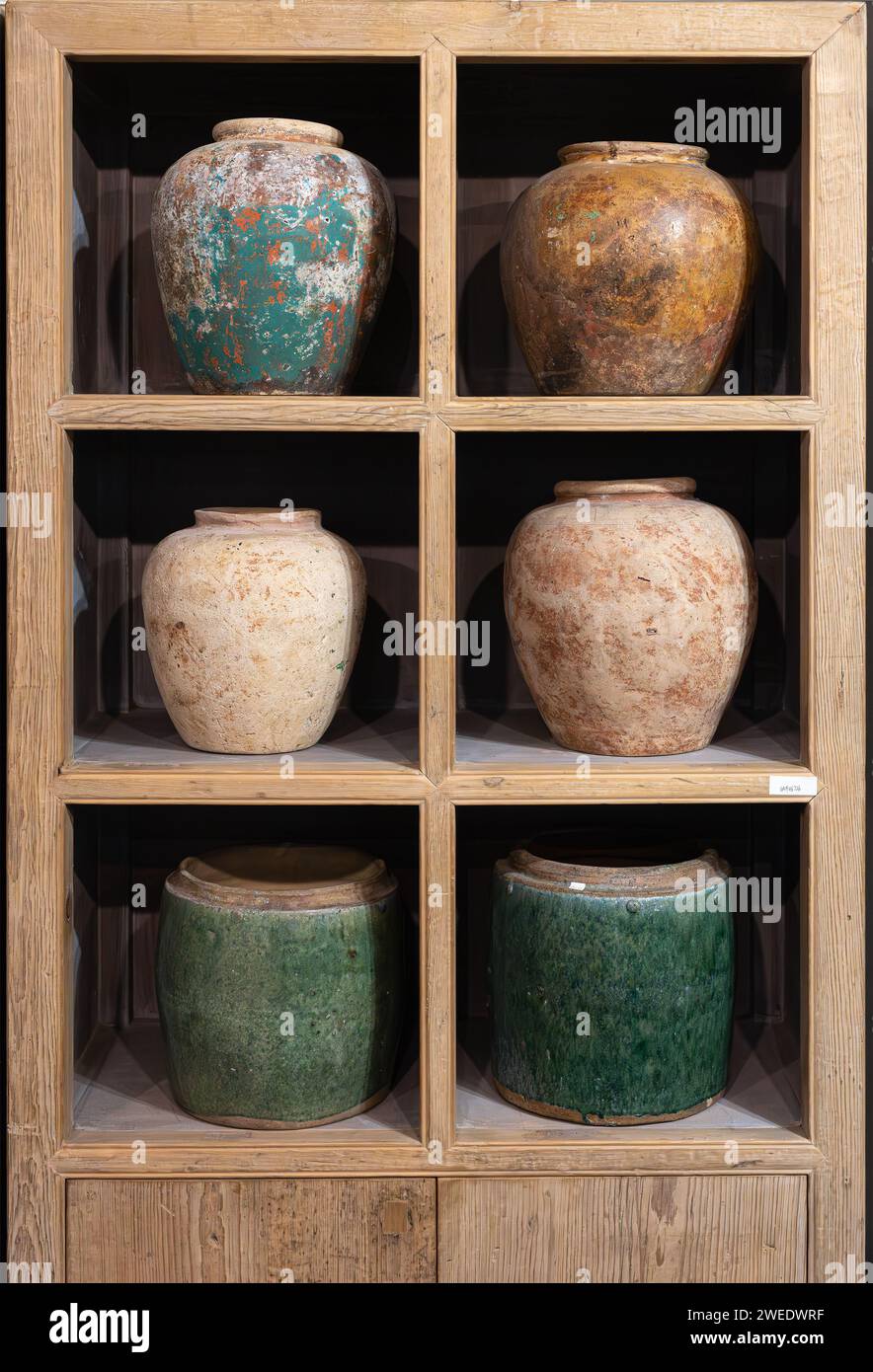 Antique Coloured Porcelain Empty Vases Displayed on a Shelf Stock Photo ...