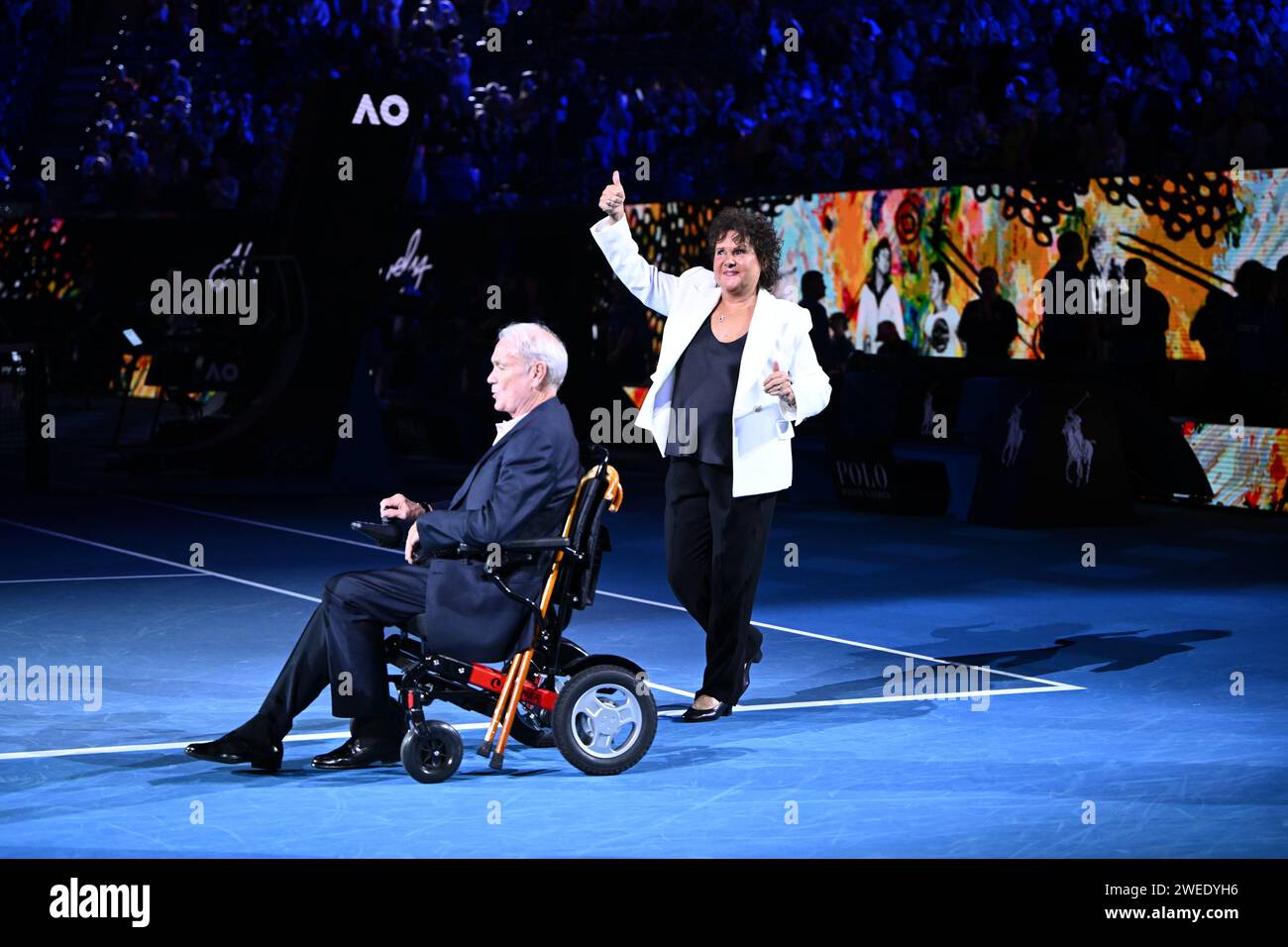 Melbourne, Australia. 25th Jan, 2024. Evonne Goolagong Cawley, with her ...