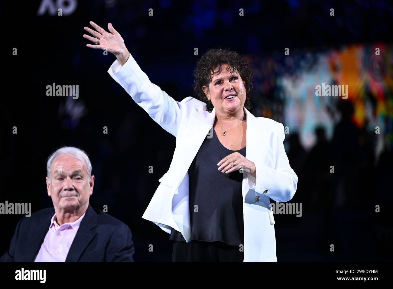Melbourne, Australia. 25th Jan, 2024. Evonne Goolagong Cawley, with her ...