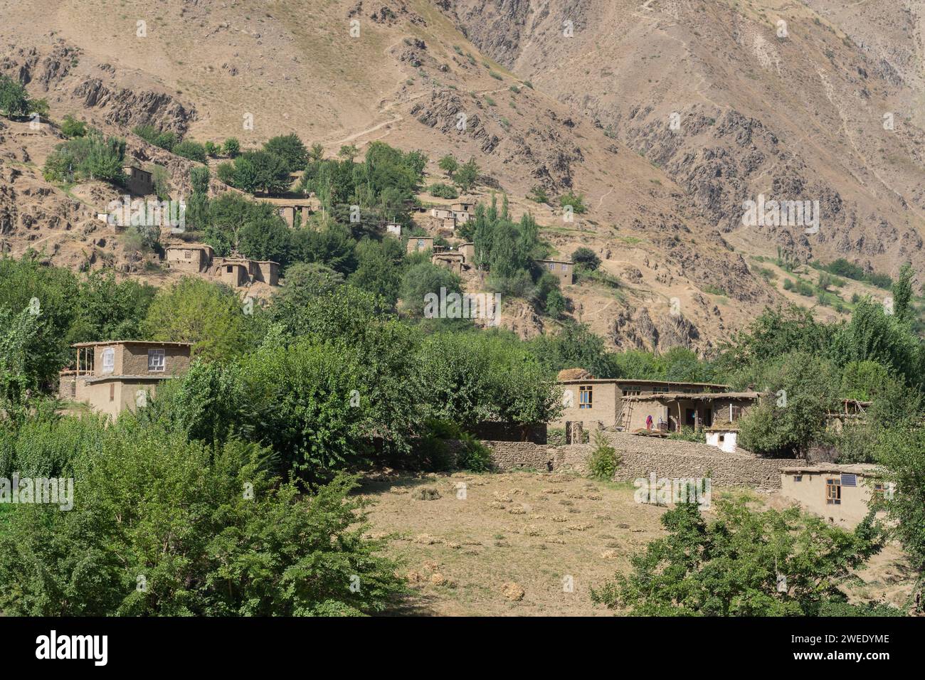 Isolated traditional Afghan mountain village in the Panj river valley ...