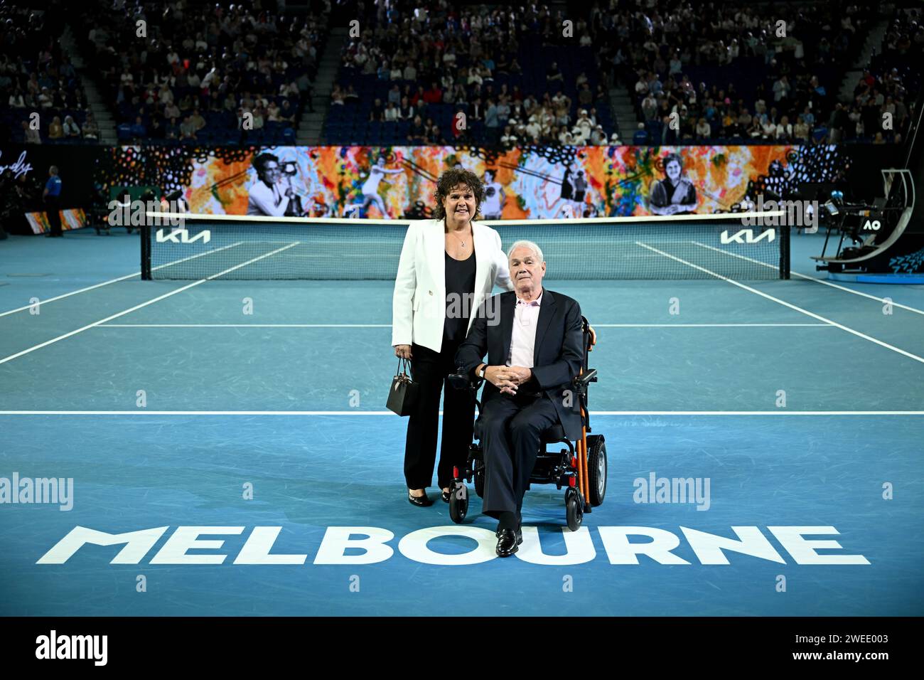 Melbourne, Australia. 25th Jan, 2024. Evonne Goolagong Cawley, with her ...