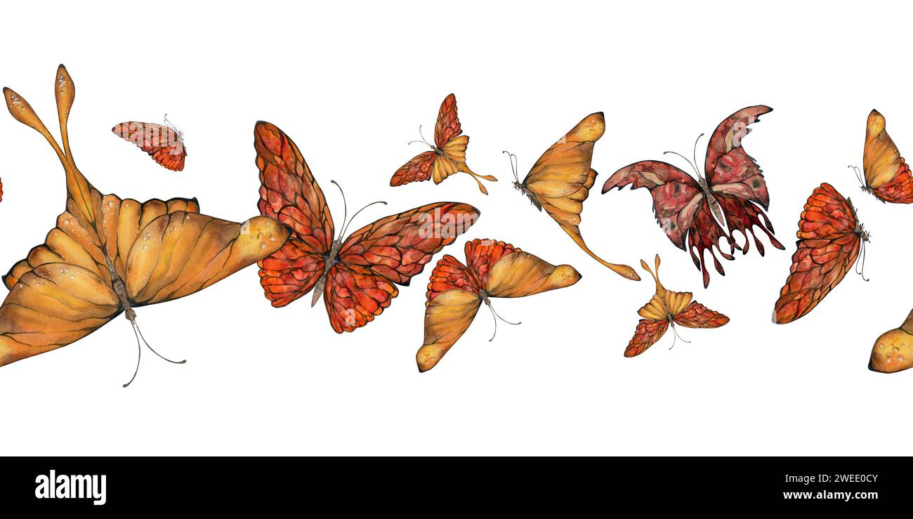 Hand drawn watercolor illustration butterfly fairy wings gem crystal ...