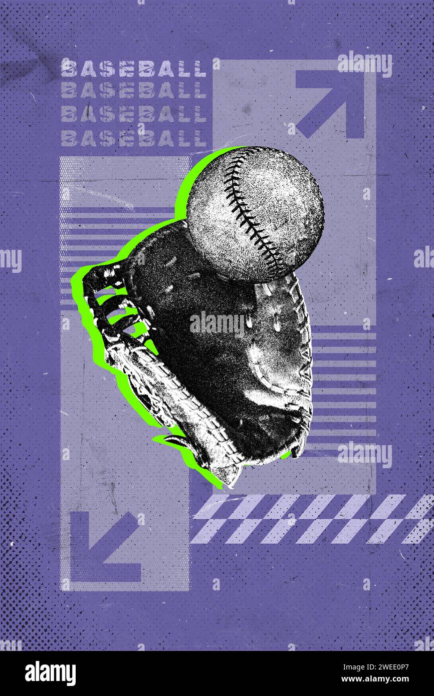 Baseball glove ad ball against purple background background with ...