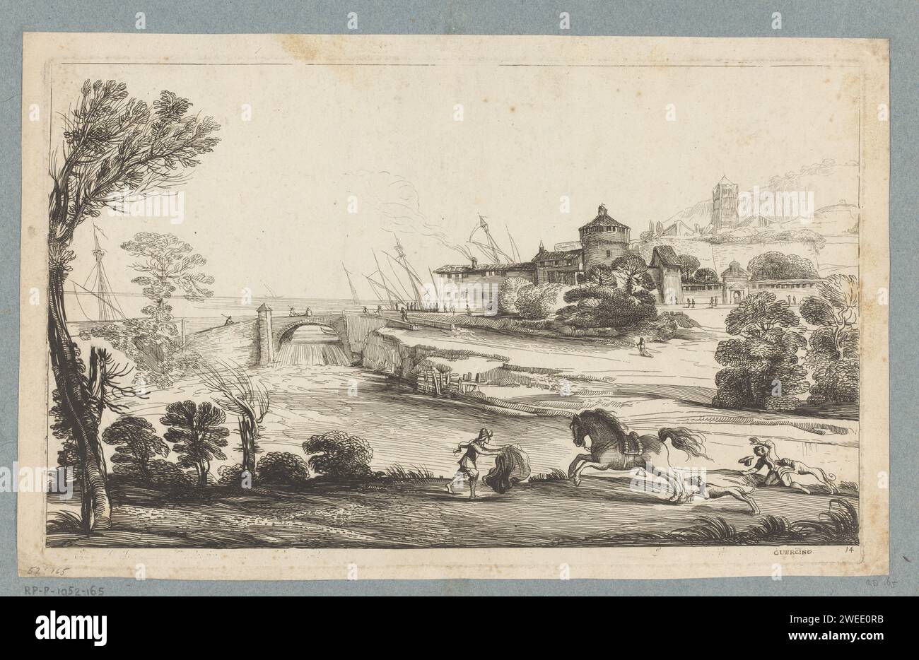 Landscape with fallen rider, Jean Pesne, After Guercino, 1666 - 1695 ...