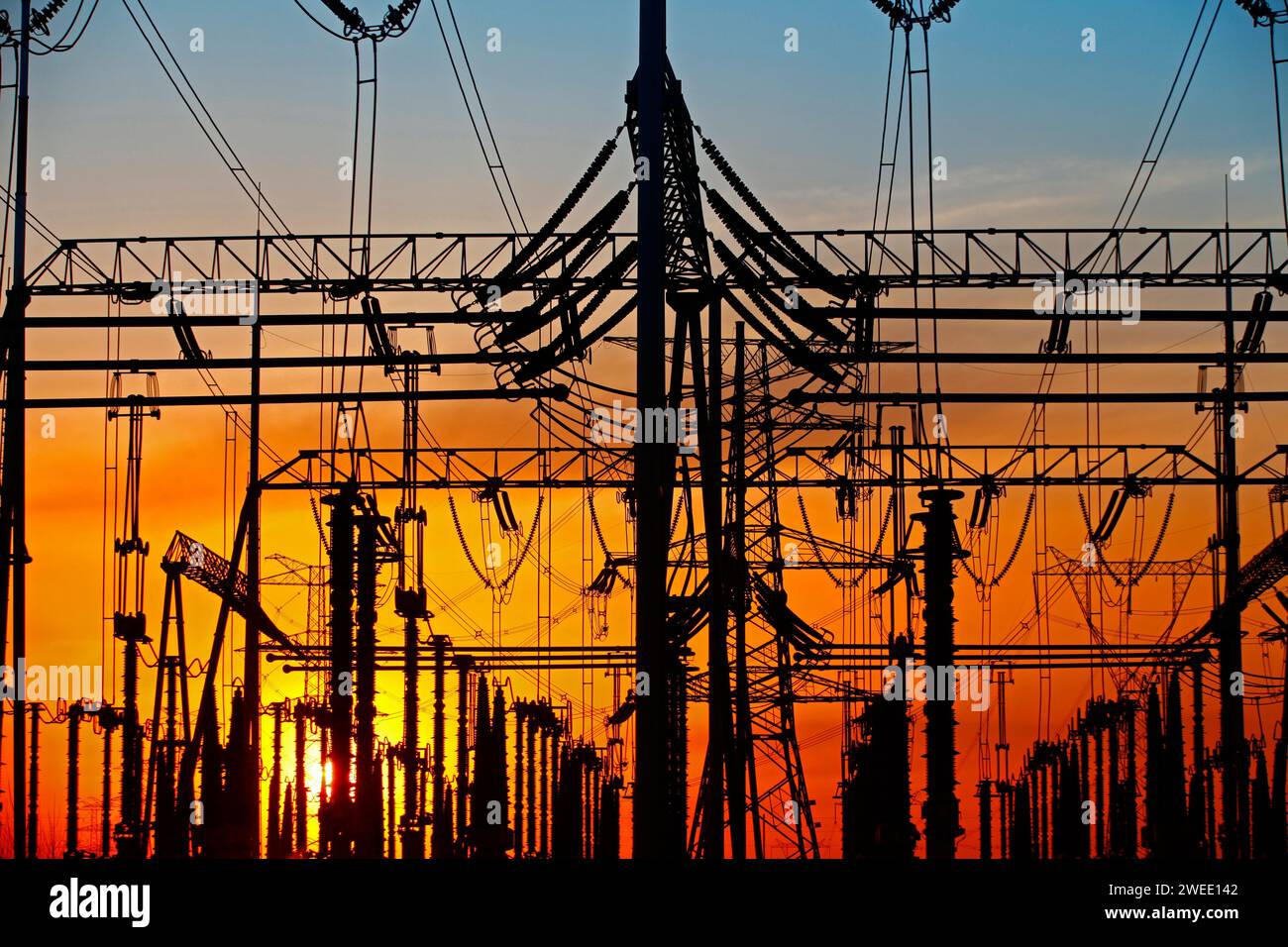 High voltage electric tower line Stock Photo - Alamy