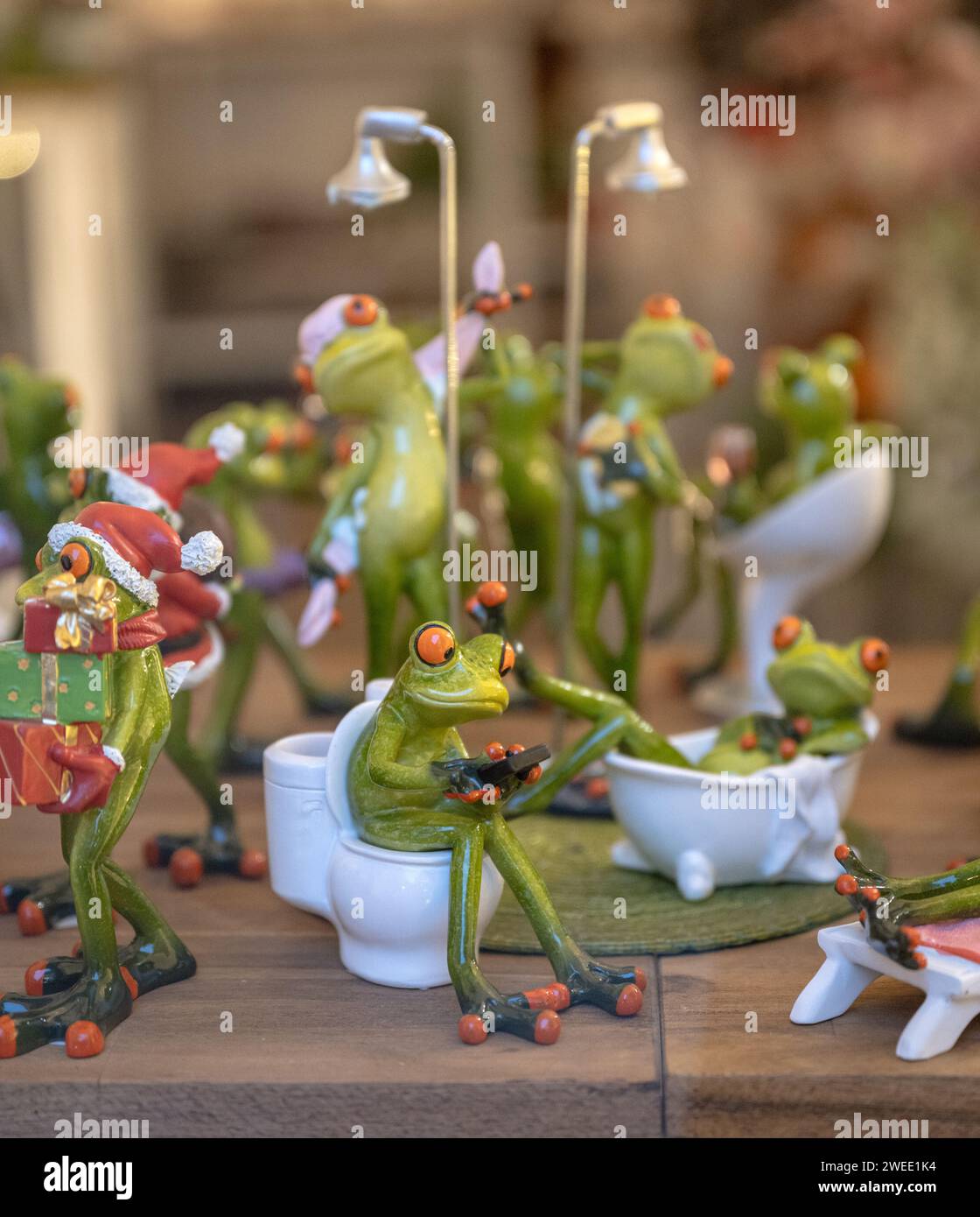 Set of decoration ceramic frogs in various funny poses for home and ...