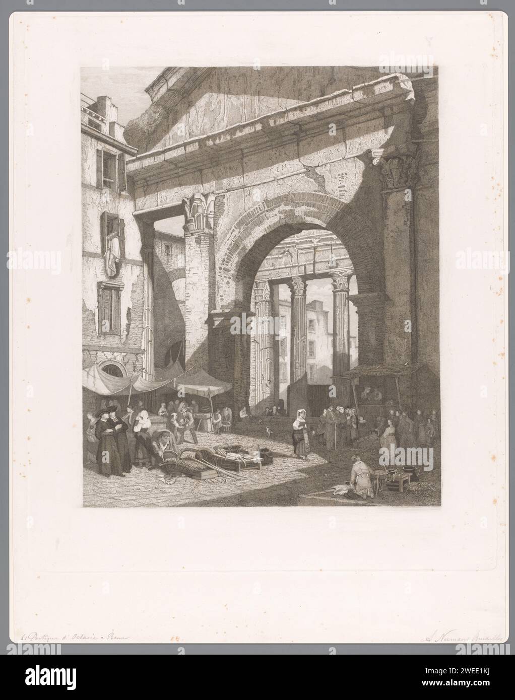 Vismarkt at the porticus of Octavia in Rome, Auguste Numans, after ...