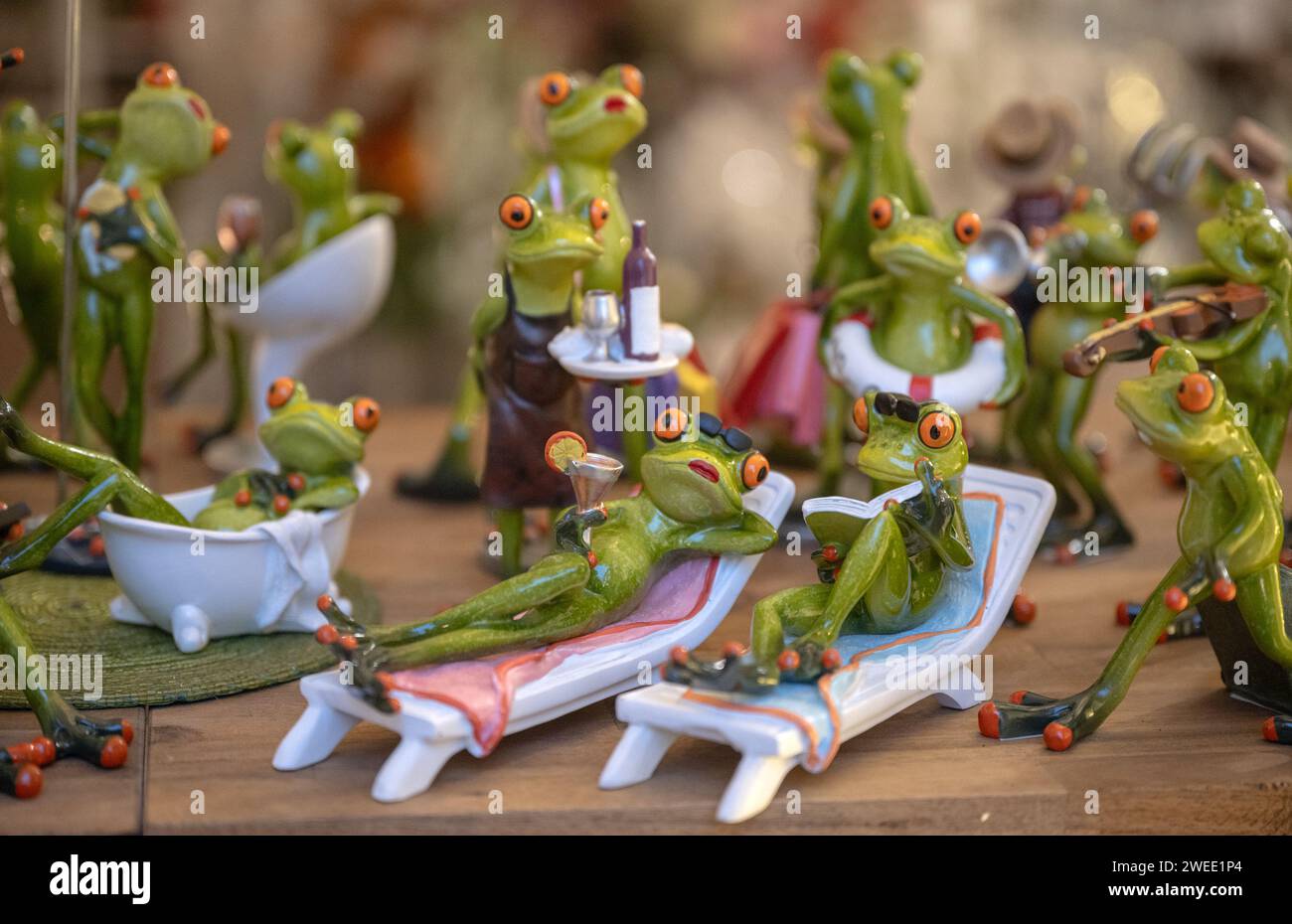 Set of decoration ceramic frogs in various funny poses for home and ...