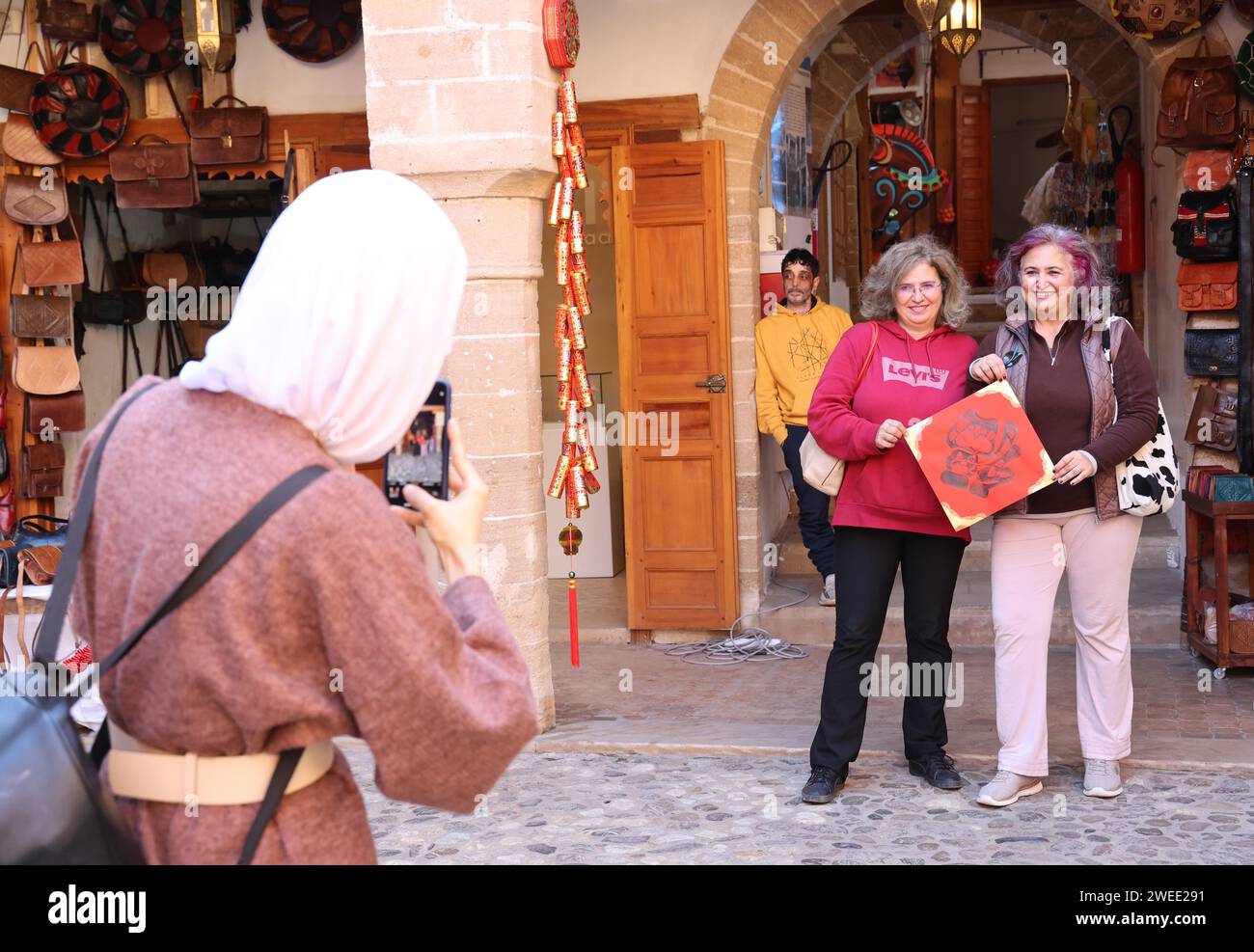 Rabat, Morocco. 24th Jan, 2024. Tourists holding the Chinese character ...