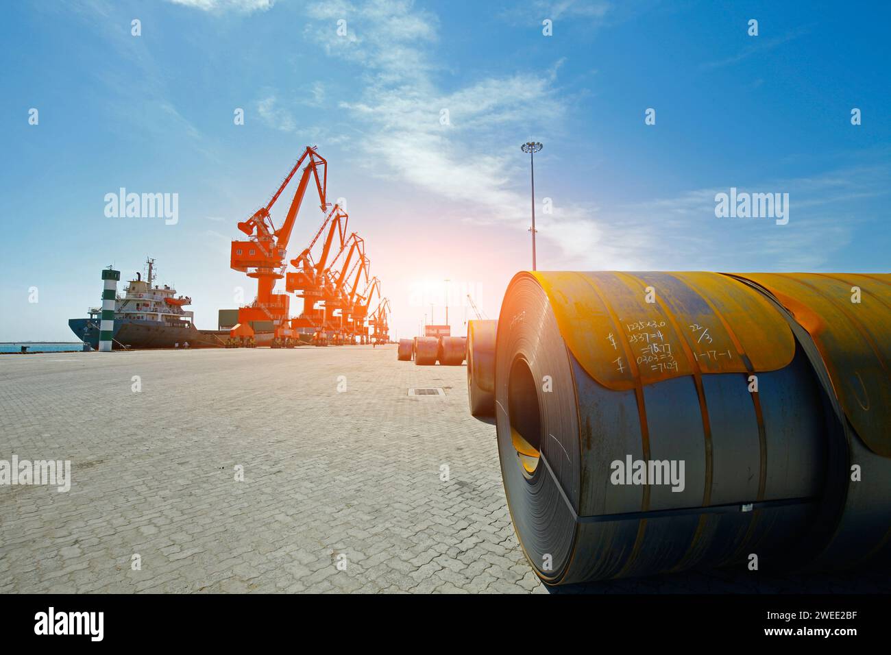 roll steel in harbor , Cold rolled steel coils Stock Photo - Alamy