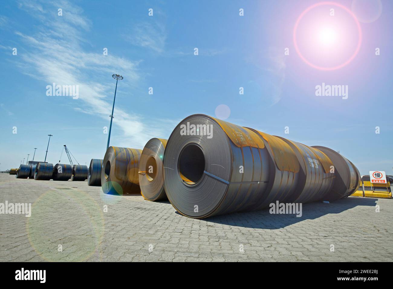 roll steel in harbor , Cold rolled steel coils Stock Photo - Alamy